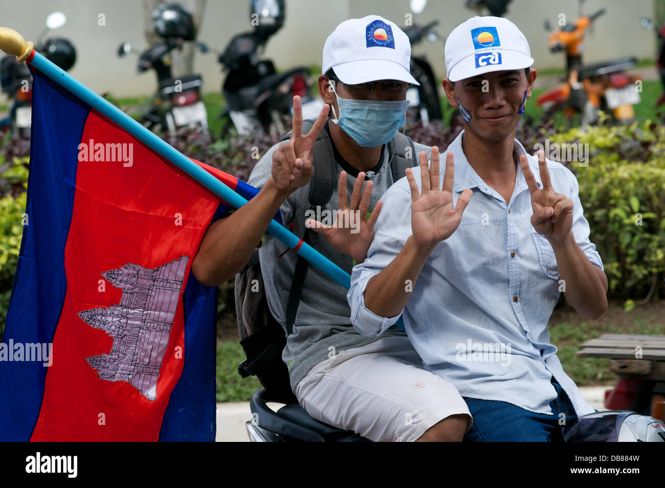 Phnom Penh, Cambodia on July 25th, 2013. Sam Rainsy supporters holding ...