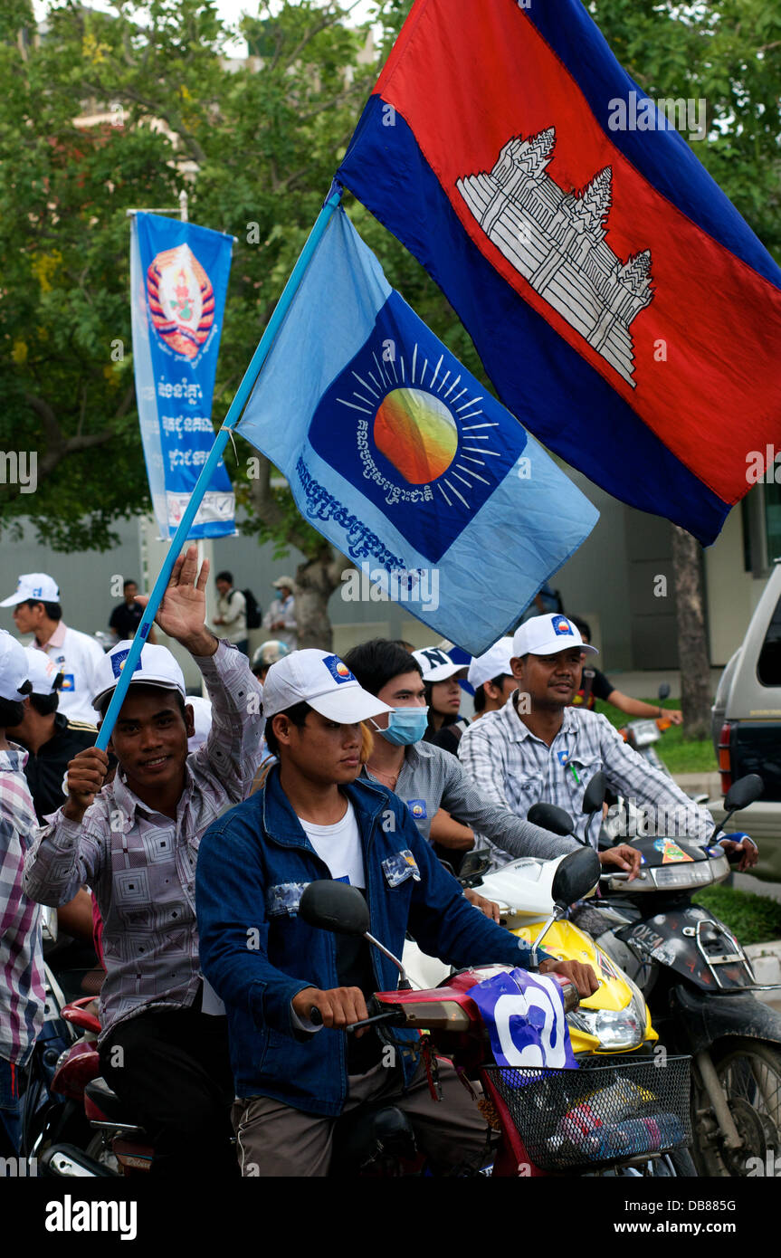 Phnom Penh, Cambodia on July 25th, 2013. Sam Rainsy supporters driving ...