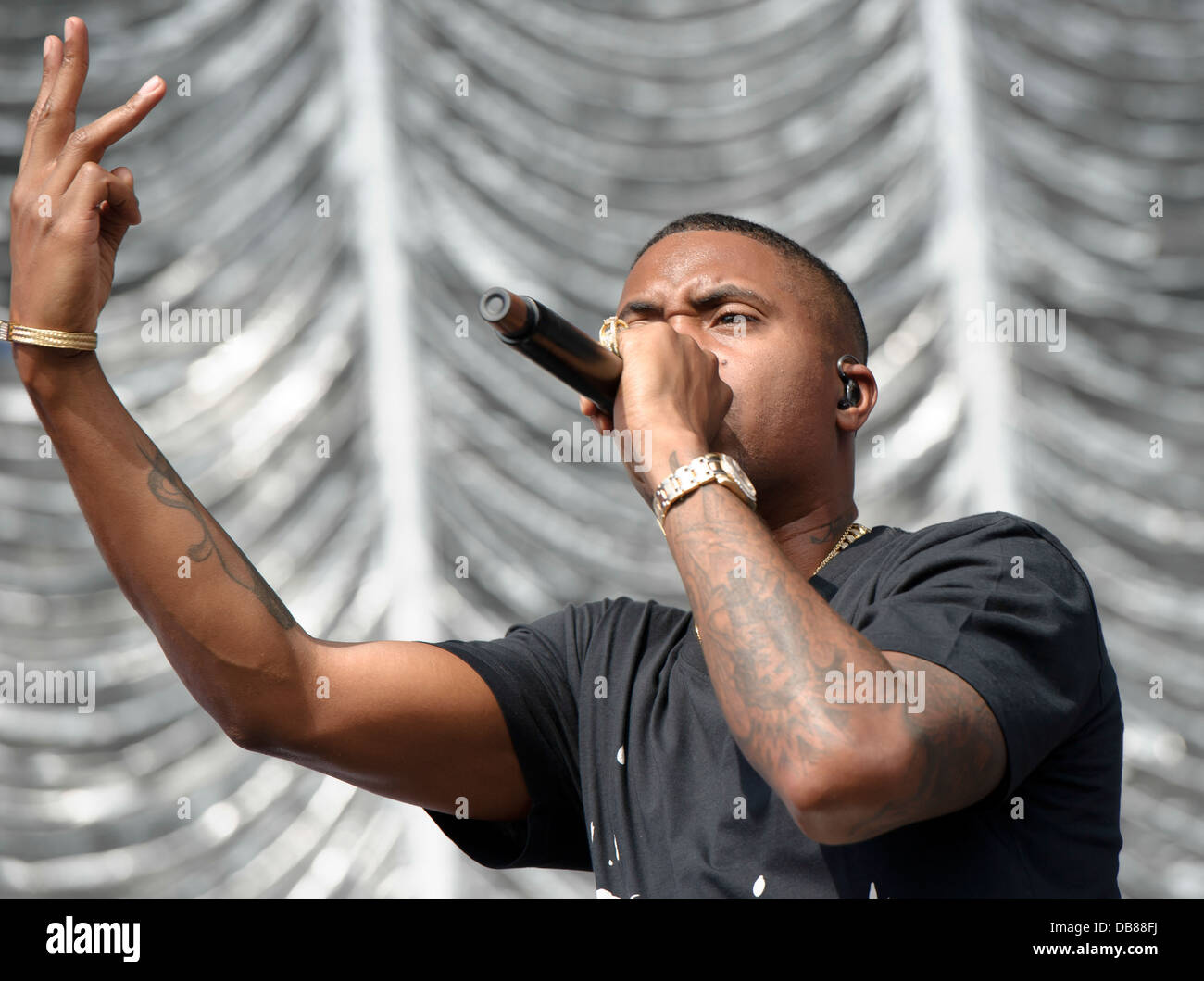 U.S singer, Nas performs on stage during the Wireless Festival at the ...