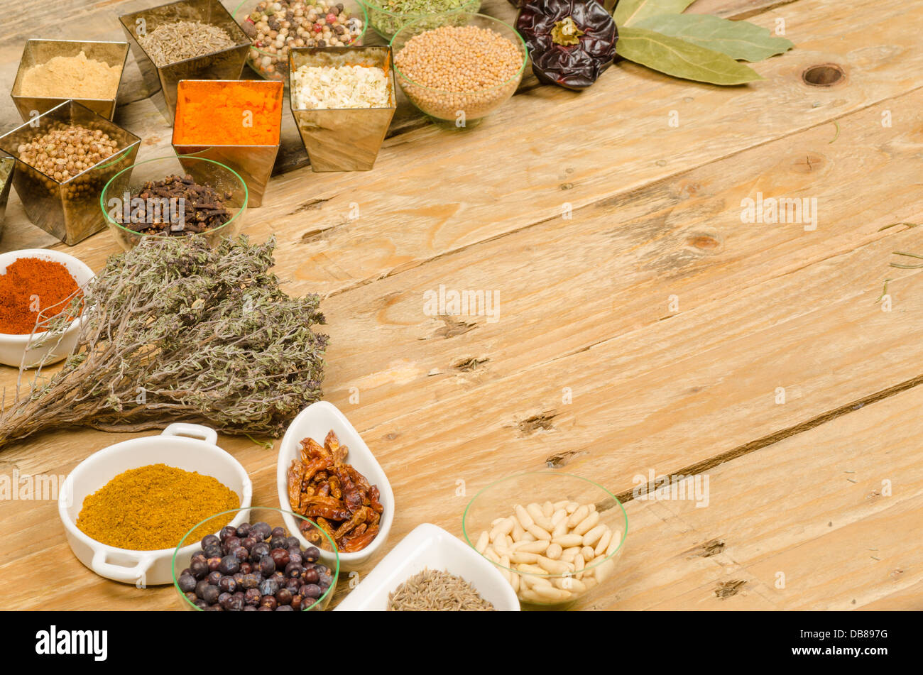 Assorted spices, a food background with copy space Stock Photo - Alamy