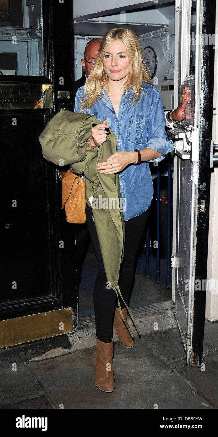 Sienna Miller leaving the Theatre Royal Haymarket after she performed ...