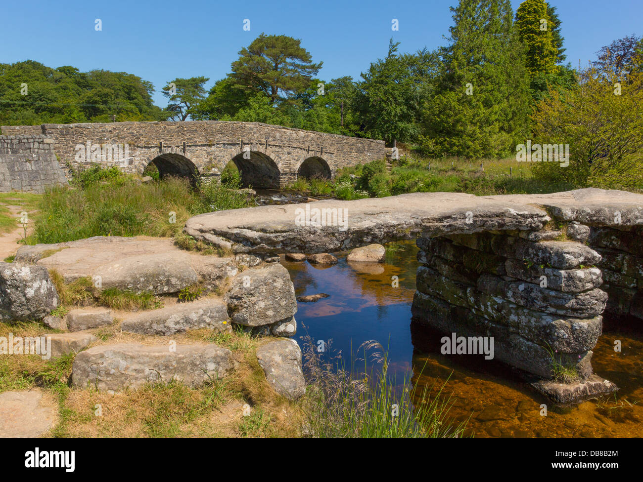 Both bridges at Postbridge Dartmoor National Park Devon England UK ...