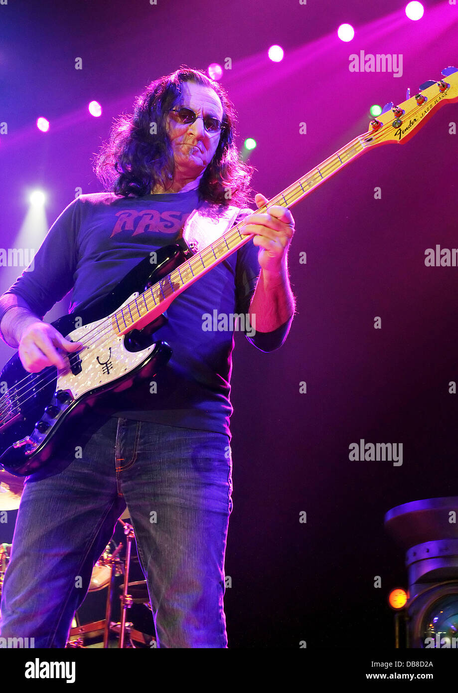 Geddy Lee of Rush performing on stage their 'Bring Their Time Machine ...