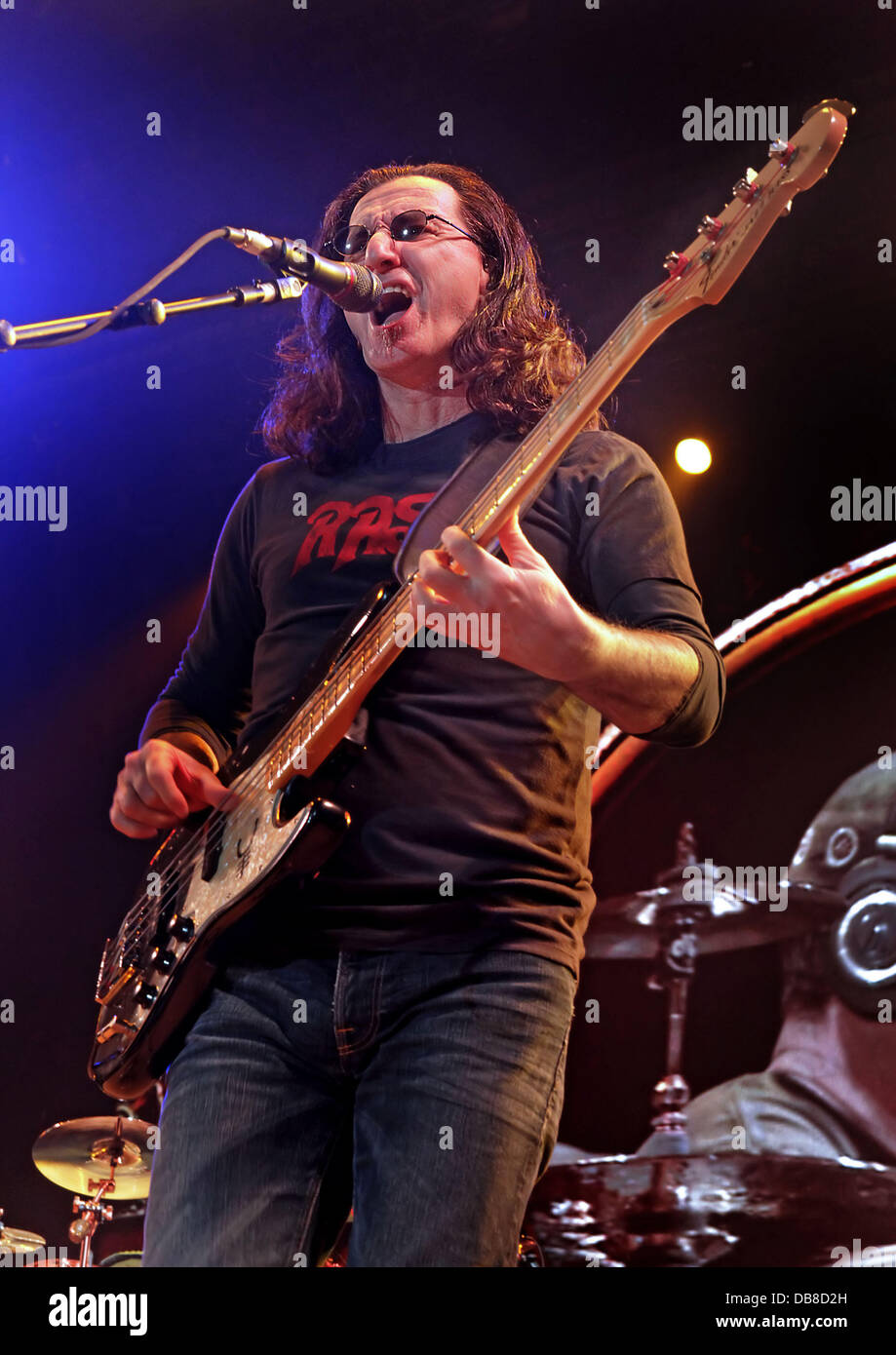 Geddy Lee of Rush performing on stage their 'Bring Their Time Machine ...