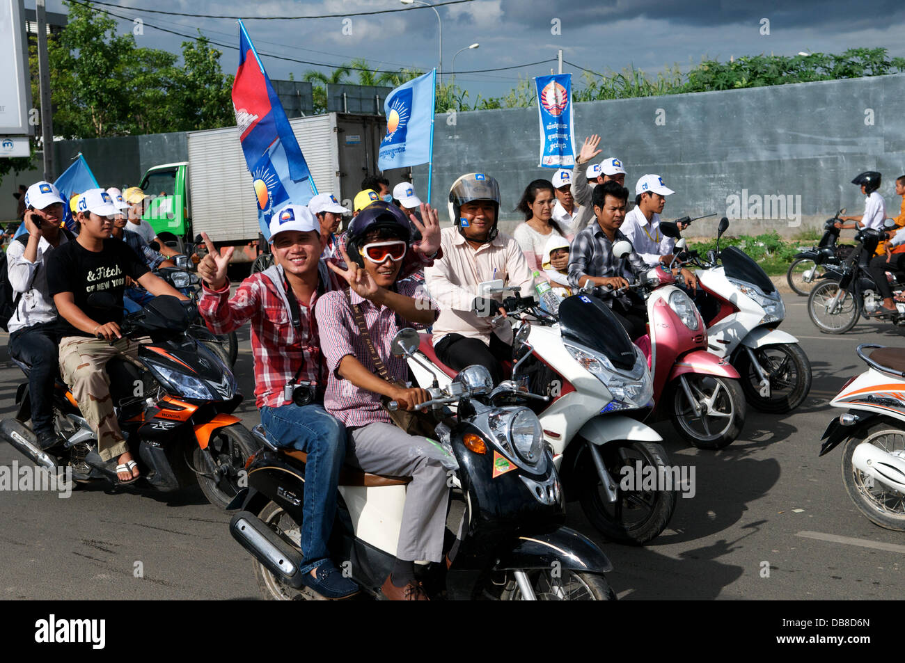 Phnom Penh, Cambodia on July 25th, 2013. Sam Rainsy supporters showing ...