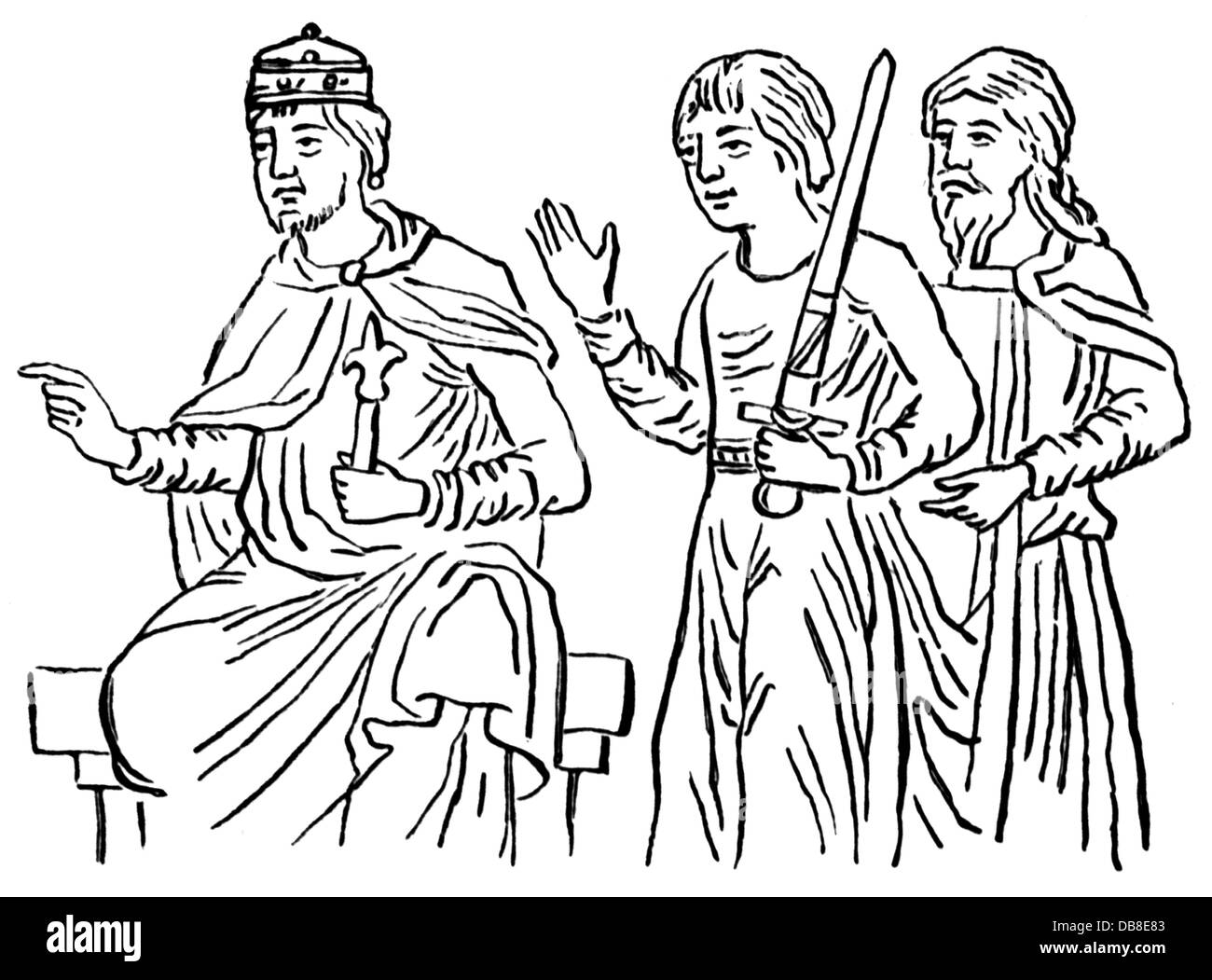 literature, Middle Ages, The Song of Roland, king Marsilla with sword ...