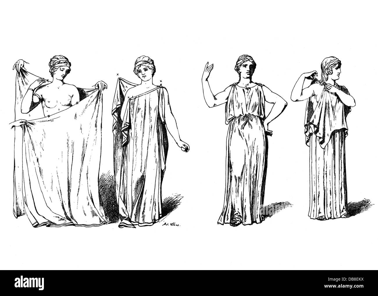 fashion, ancient world, female clothes, wood engraving, from: Jakob von ...