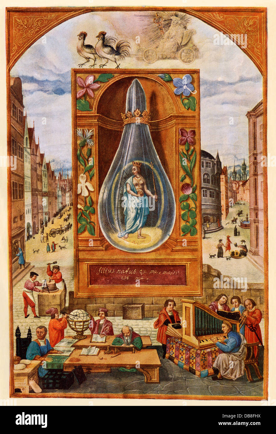 German town life in the Middle Ages. Color halftone reproduction Stock ...