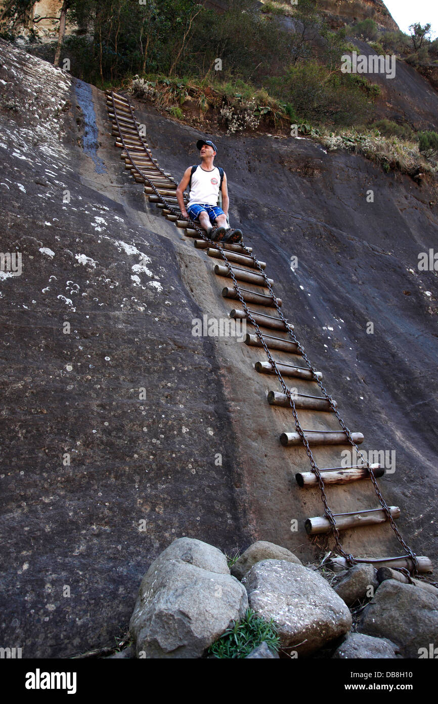 A hiker climbs a chain ladder near The Amphitheatre in the northern ...