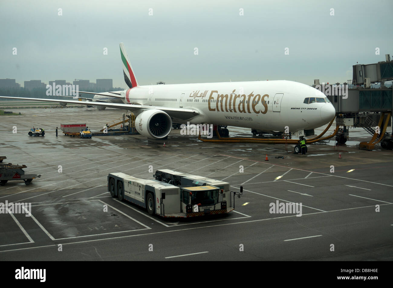 Fly Emirates boeing 777 docking in Beijing International airport Stock ...
