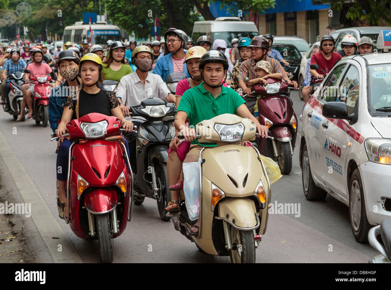 Motorbike traffic on the street in downtown Hanoi, Vietnam, Asia Stock ...
