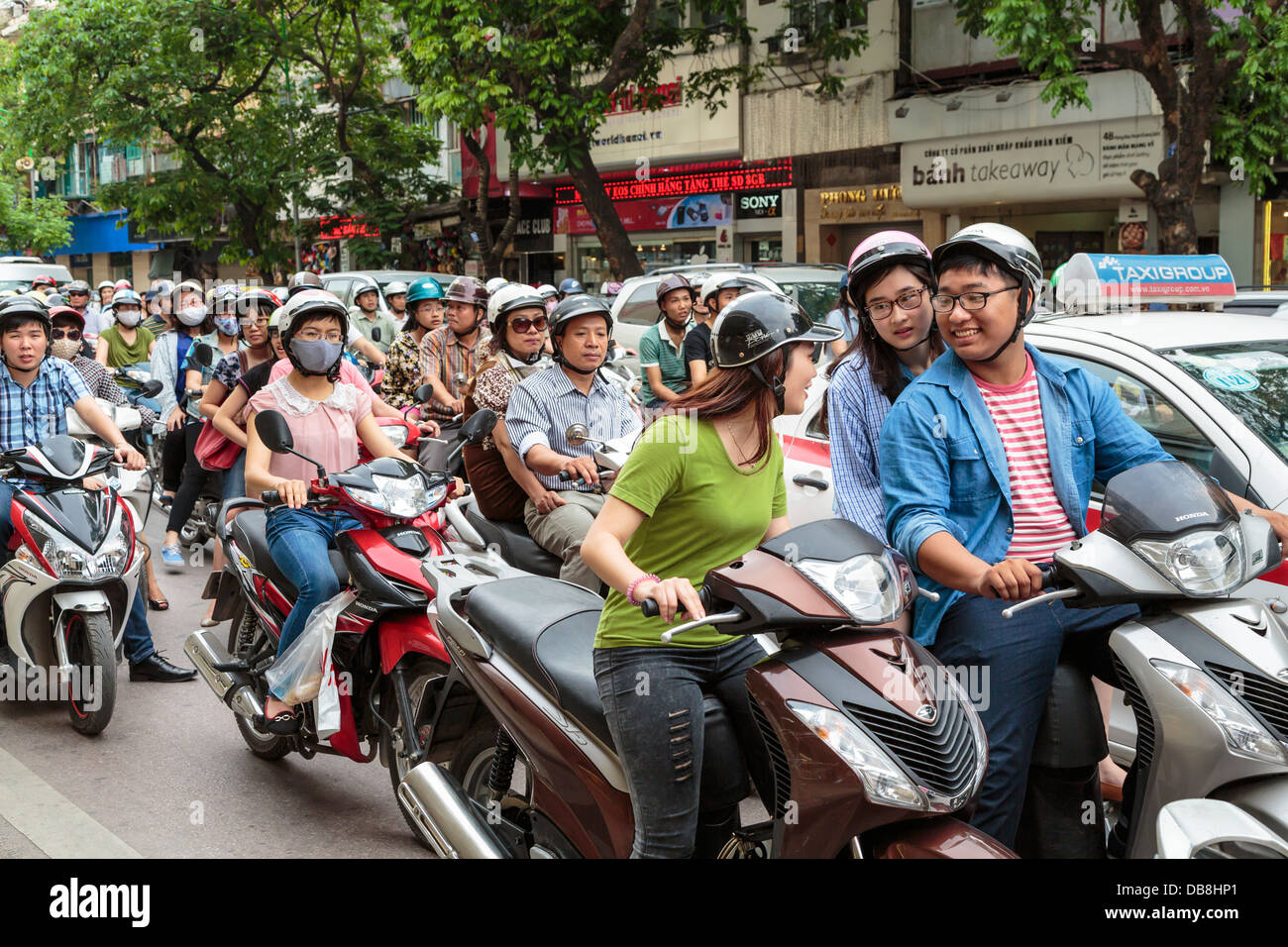 Motorbike traffic on the street in downtown Hanoi, Vietnam, Asia Stock ...