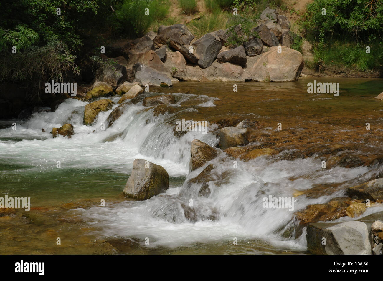 Small white water rocky waterfall crossing channel Virgin River ...