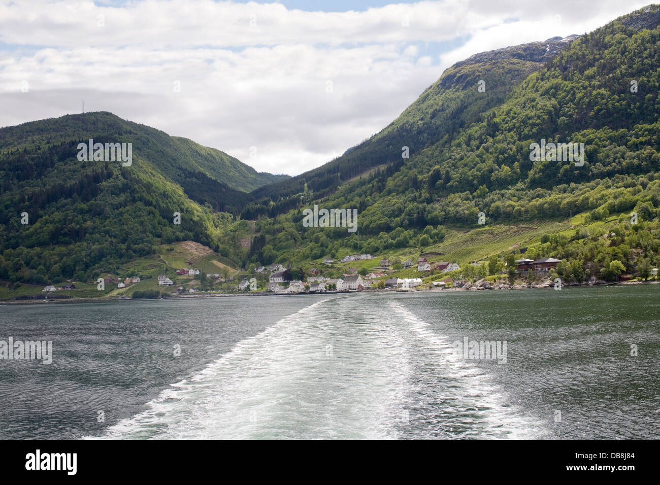 Utne Hardanger Norway Europe Looking back to village from ferry ...