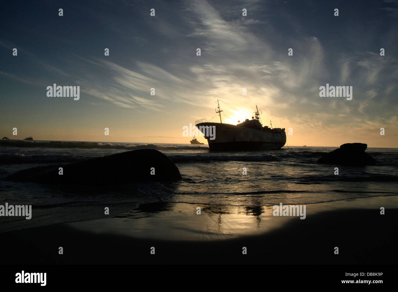 fishing trawler shipwreck off Clifton Beach in Cape Town Stock Photo ...
