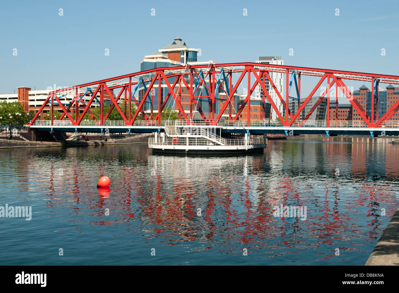 Detroit Bridge reflected in Huron Basin, Salford Quays, Manchester, UK ...