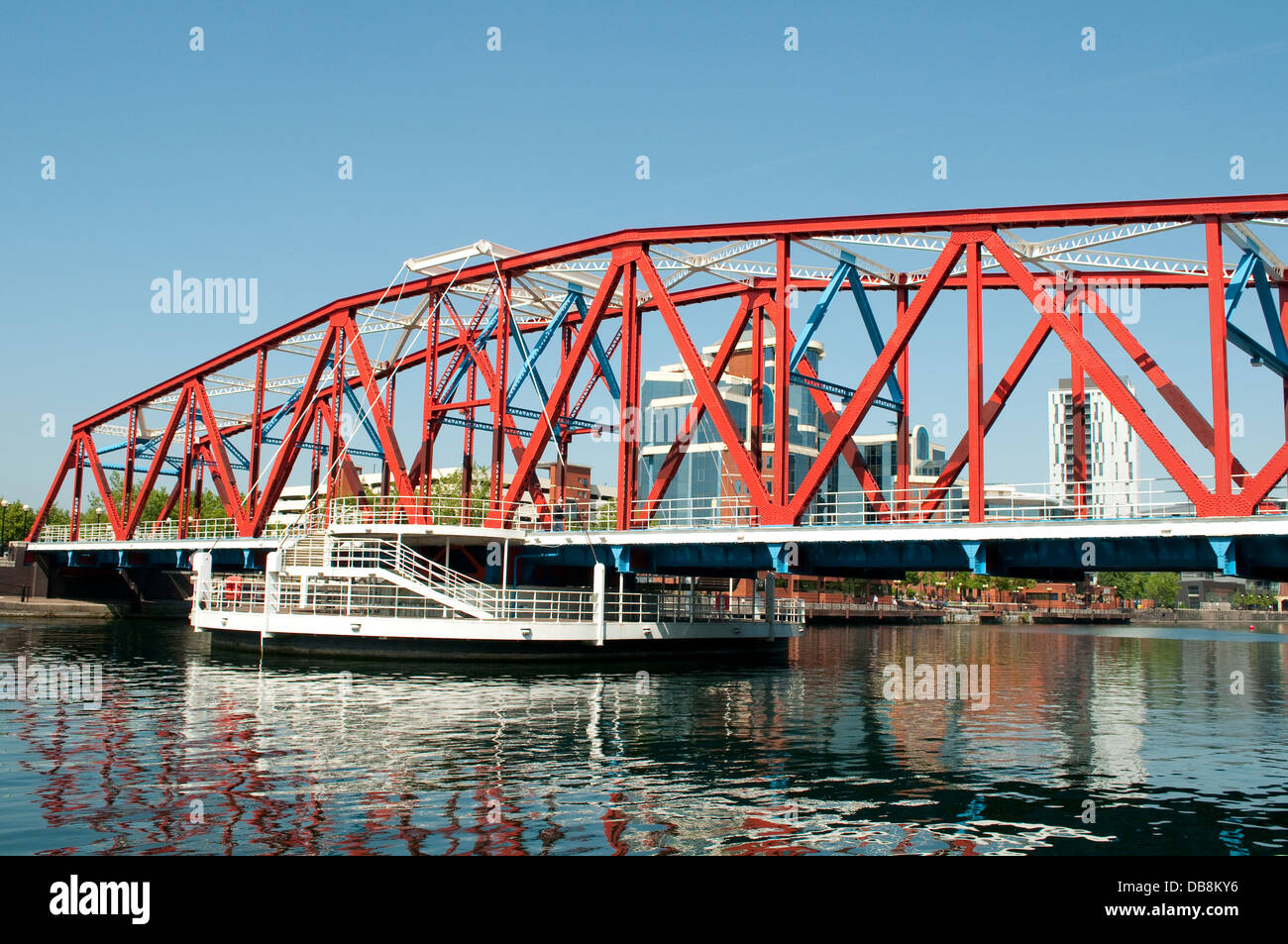 Detroit Bridge reflected in Huron Basin, Salford Quays, Manchester, UK ...