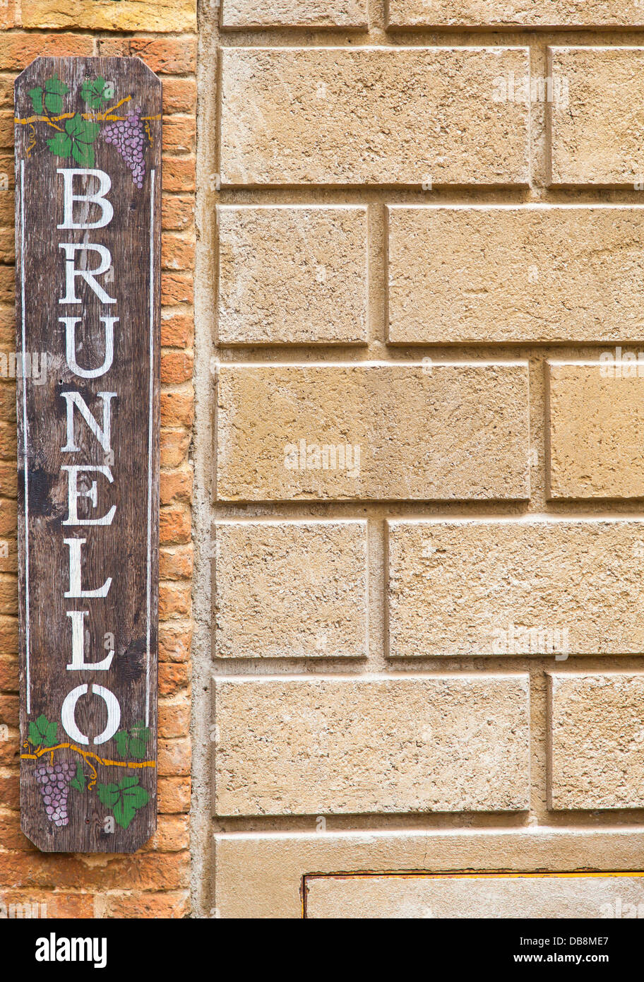 Tuscany, Italy. Signboard with the famous Brunello wine written on ...