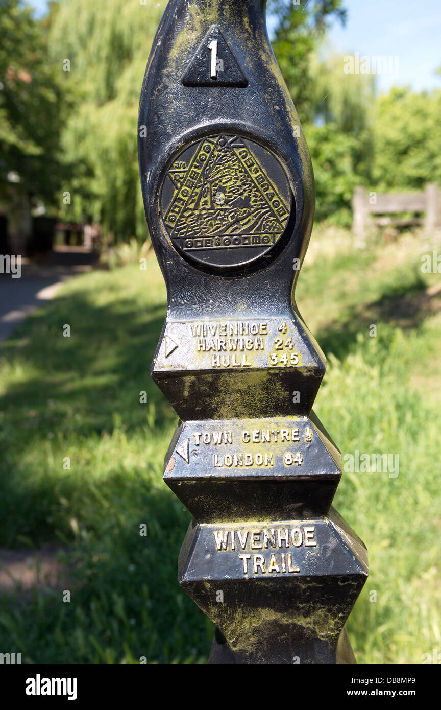 Wivenhoe Trail marker post. Colchester, Essex, England, UK Stock Photo ...
