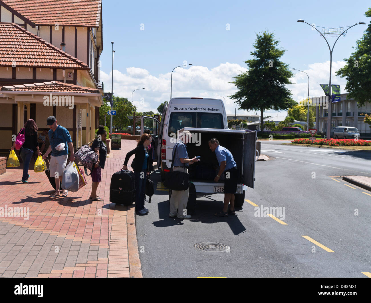 dh Rotorua bus station ROTORUA NEW ZEALAND People joining minibus ...