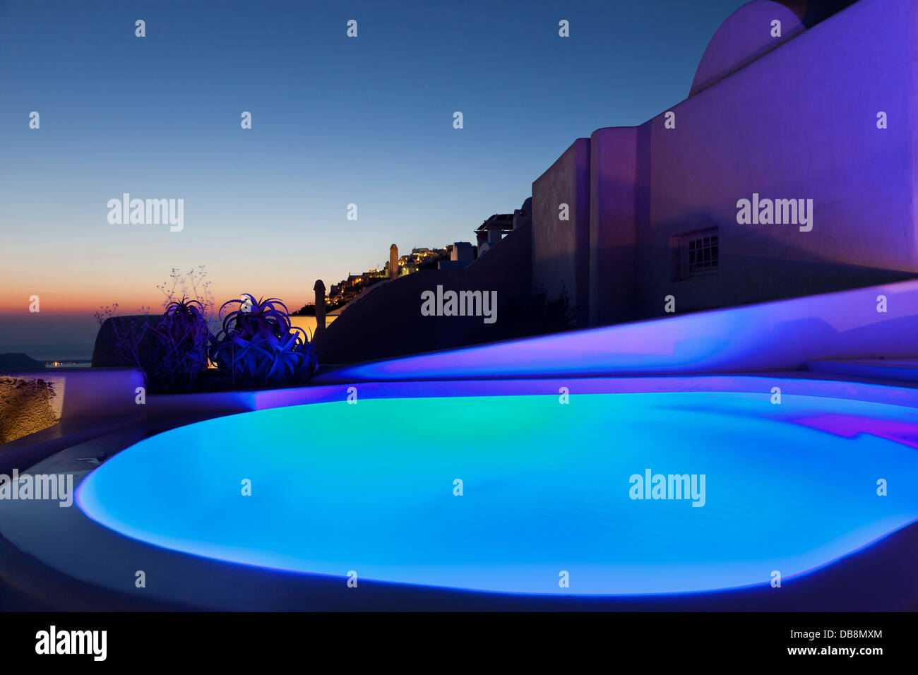 Santorini night view.Luxury resort Stock Photo - Alamy