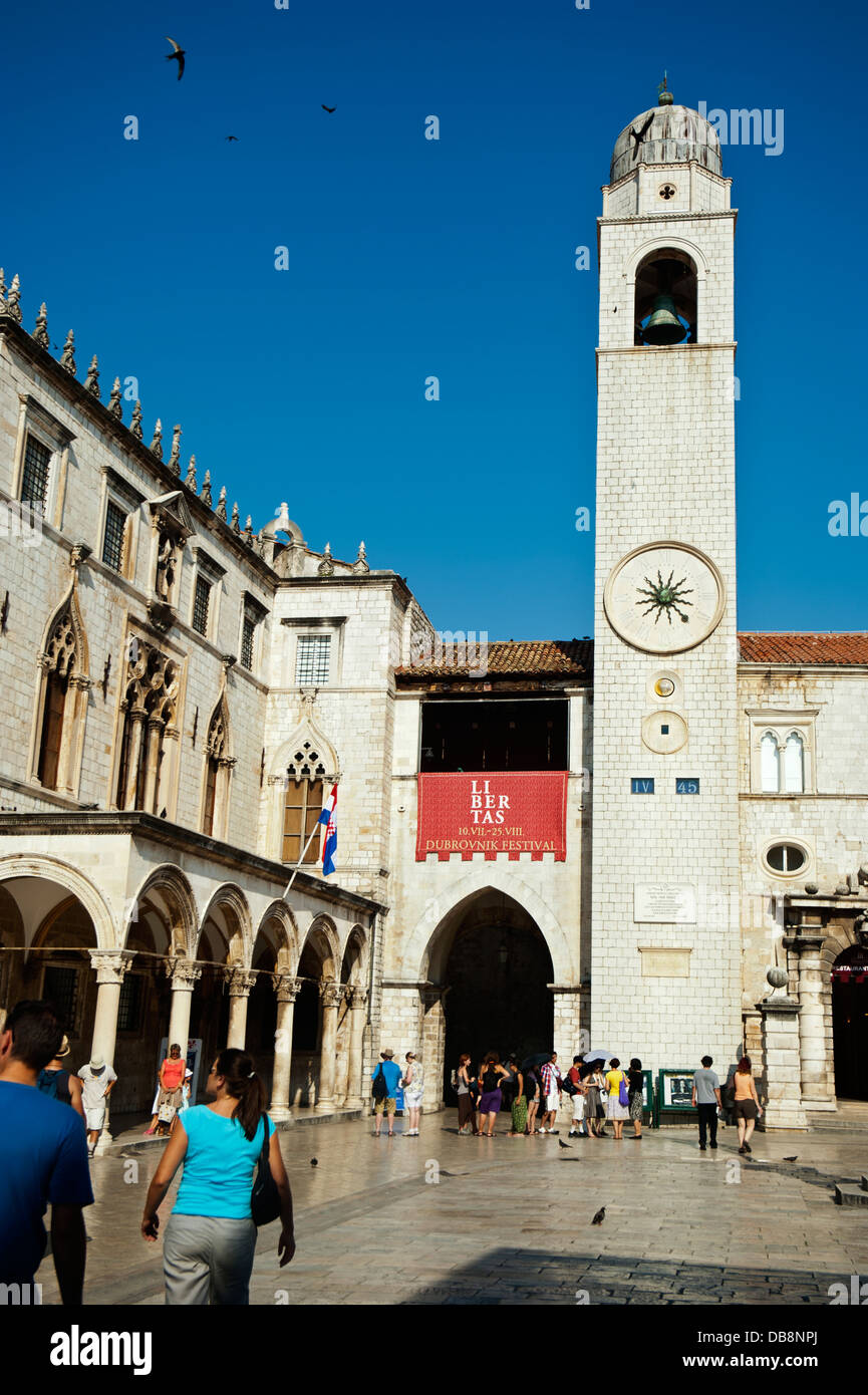 Main street Stadrun, Sponza Palace and Bell Tower in Luza Square , Old ...