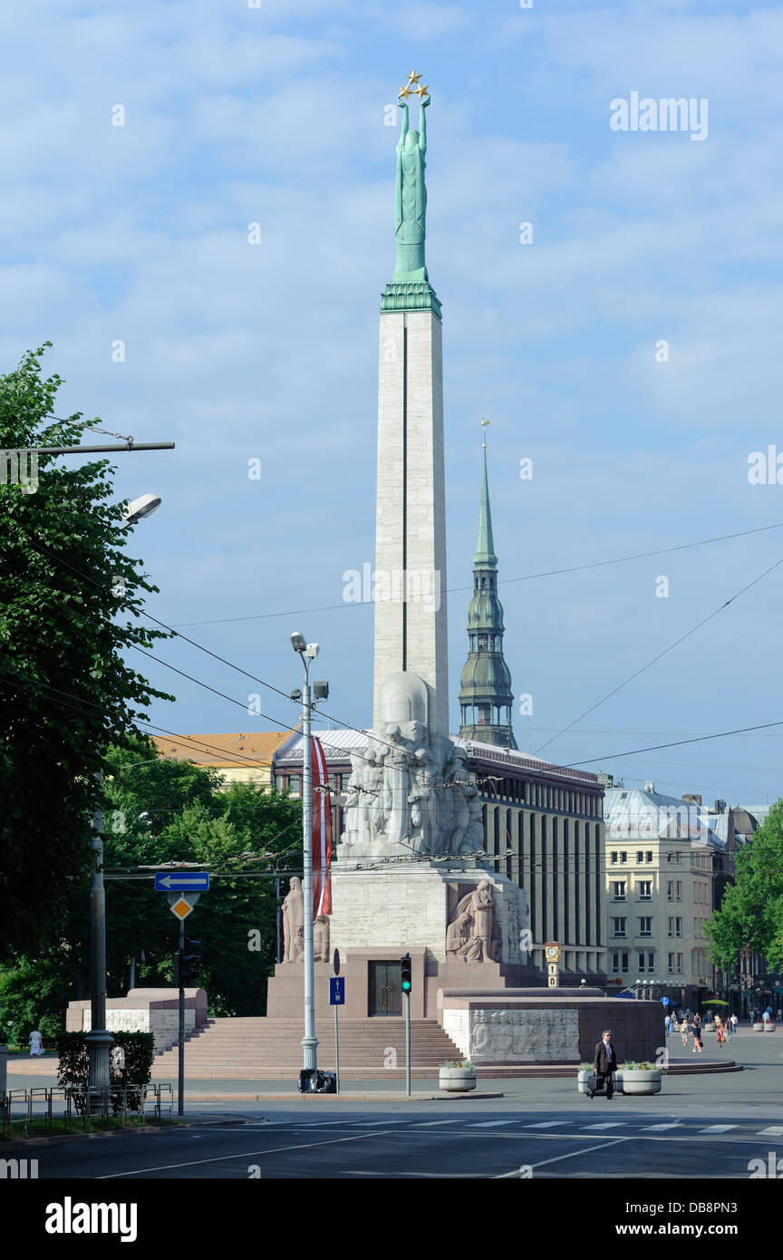 Monument of freedom and St.Peter in Riga Latvia, Europe, UNESCO World ...