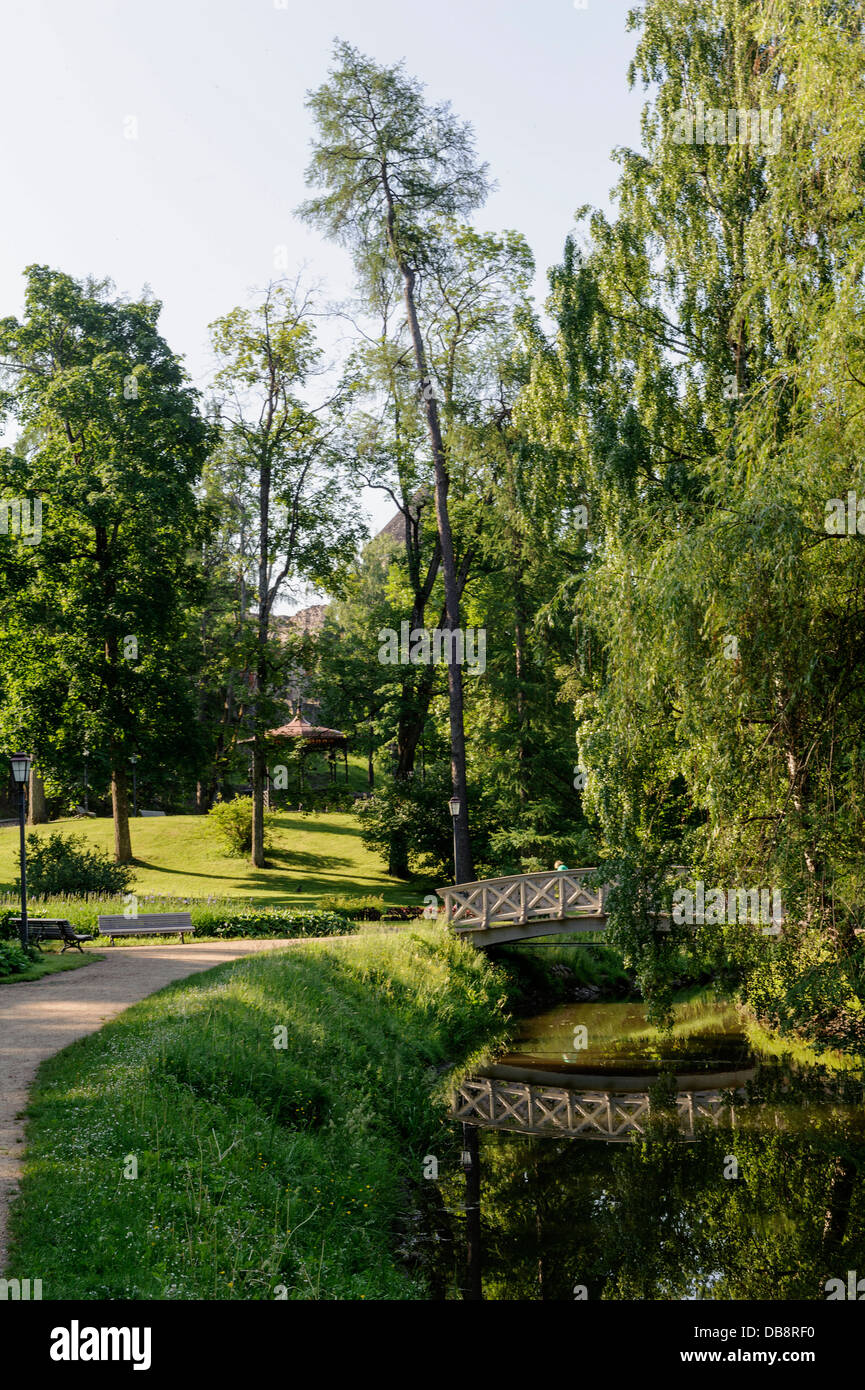 Pond in th park of the Castle in Cesis, Latvia, Europe Stock Photo - Alamy