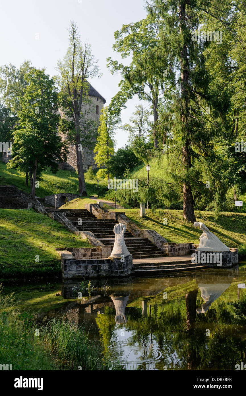 Pond in th park of the Castle in Cesis, Latvia, Europe Stock Photo - Alamy
