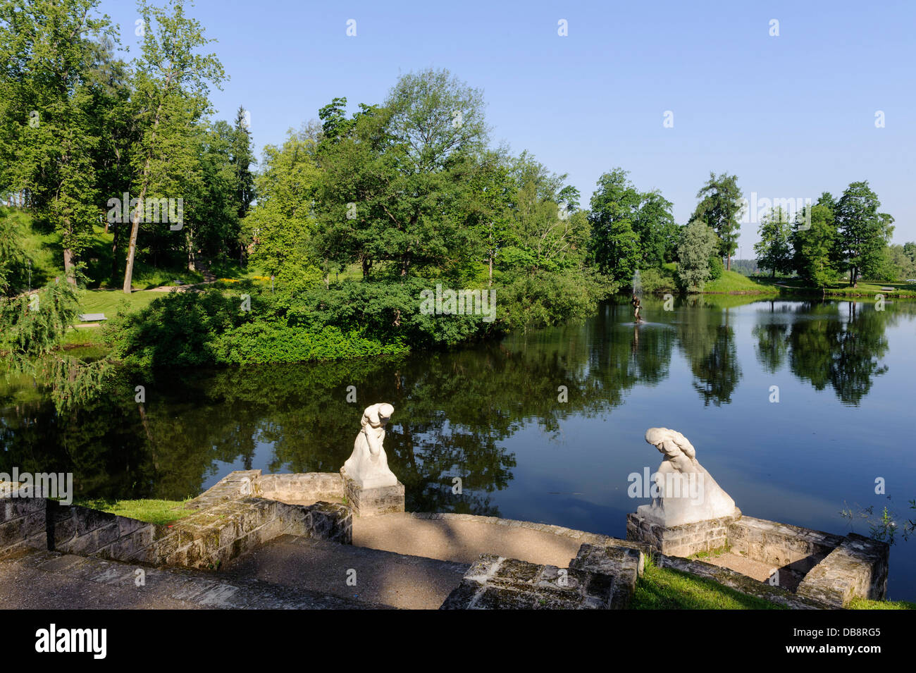 Pond in th park of the Castle in Cesis, Latvia, Europe Stock Photo - Alamy