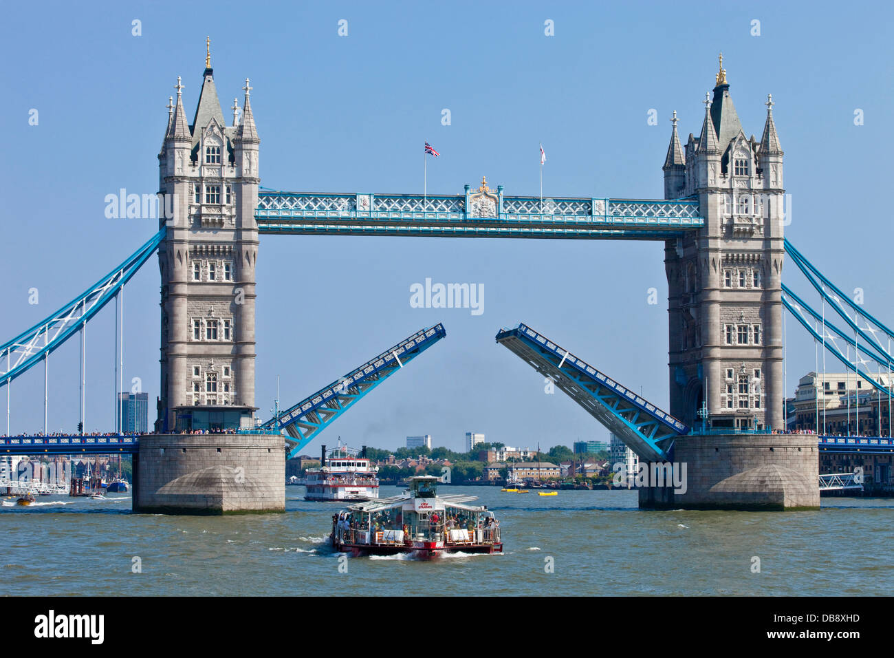 Tower Bridge Opening For A Large Boat To Pass Underneath, London ...