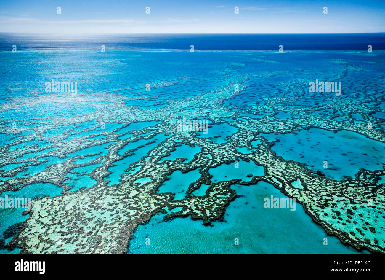 Aerial view of coral formations at Hardys Reef. Great Barrier Reef ...