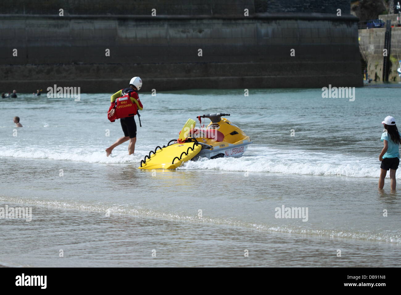 NEWQUAY,CORNWALL, ENGLAND - JULY 25: The Royal National Lifeboat ...