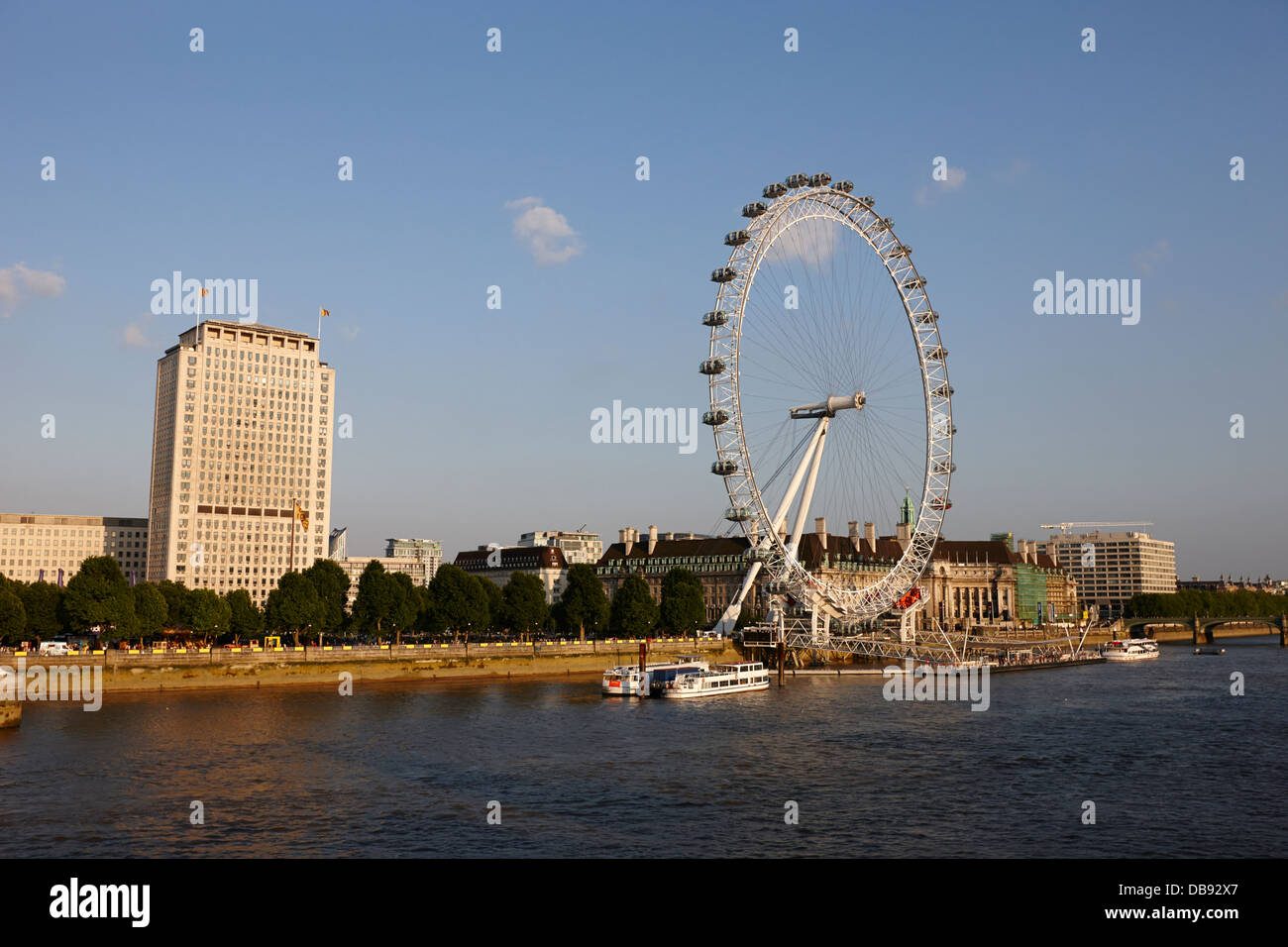 river thames london eye shell tower and south bank London England UK ...
