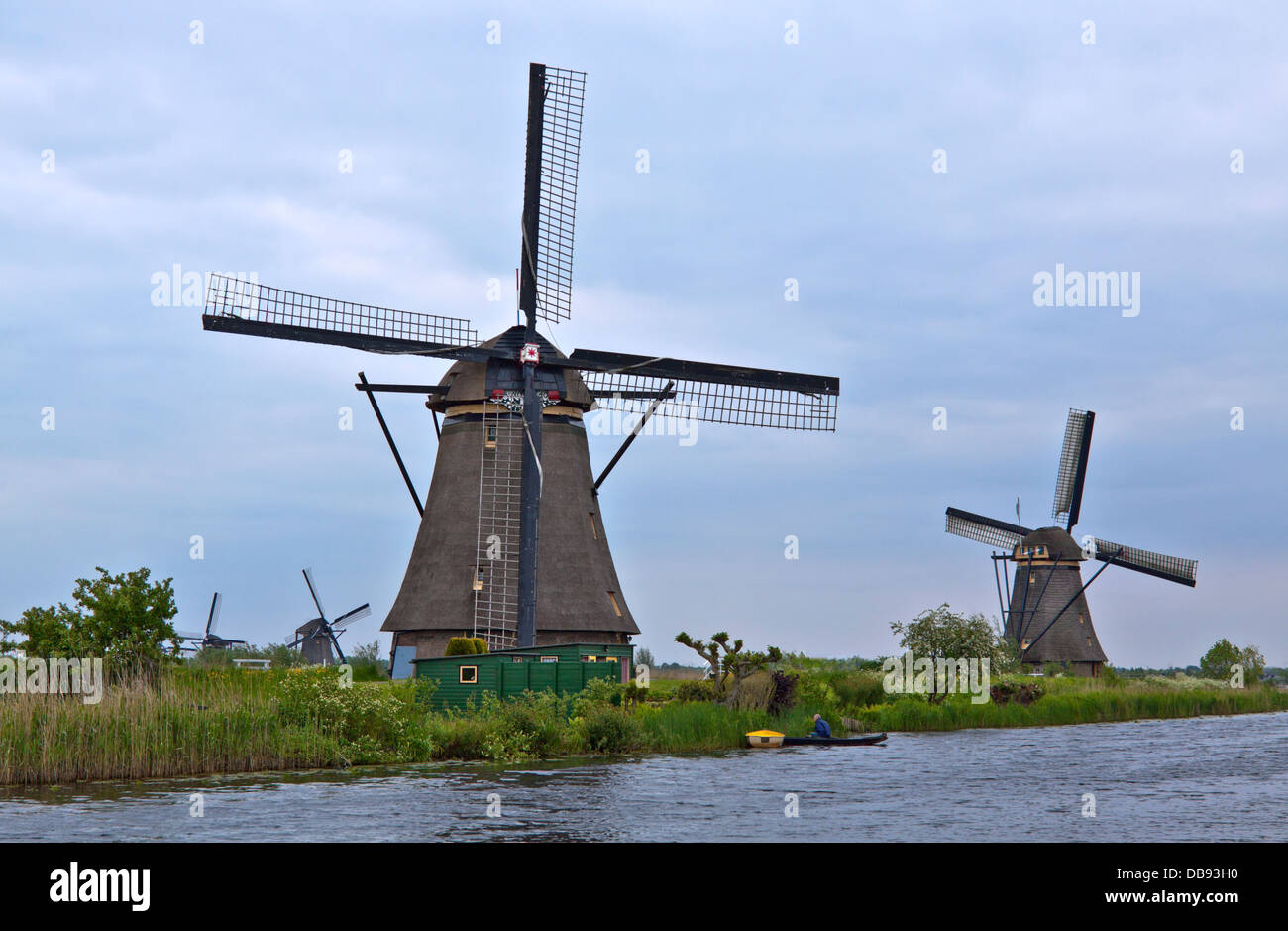 The famous windmills of Kinderdijk, Alblasserwaard, South Holland, The ...