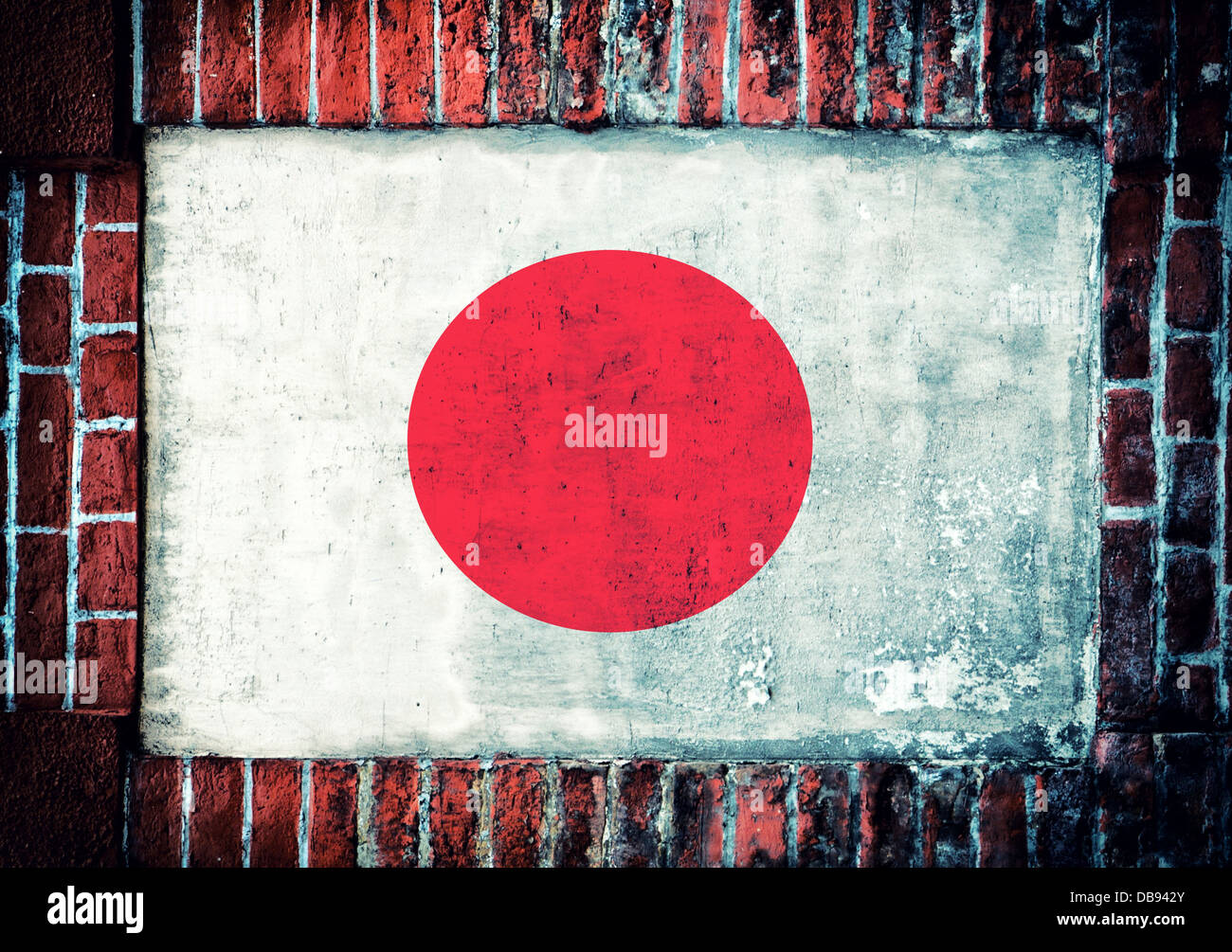 Flag of Japan in the old bricks window Stock Photo - Alamy