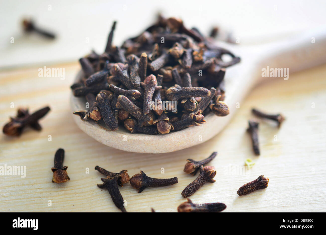 cloves in a wooden spoon on white background Stock Photo - Alamy