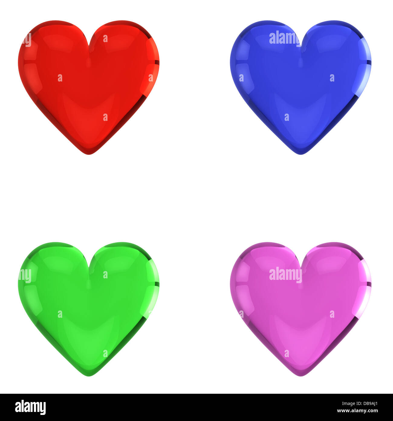 3D Glass Hearts (4 Colors) - Isolated On White Background Stock Photo ...