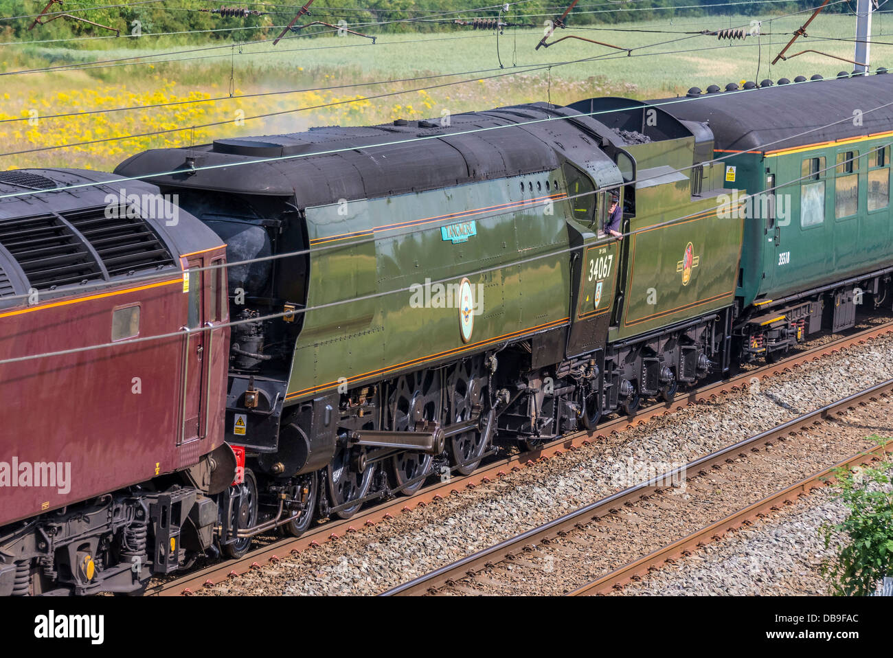 Battle of Britain class No. 34067 Tangmere at Winwick junction on the ...