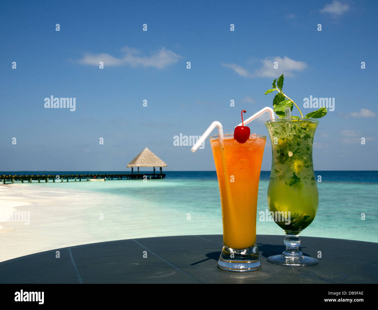 Colourful refreshing cocktail drinks on the beach in Maldives at a ...