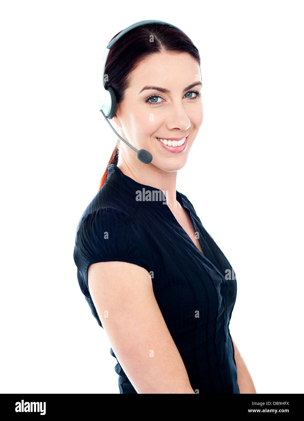 Beautiful help desk female executive Stock Photo - Alamy