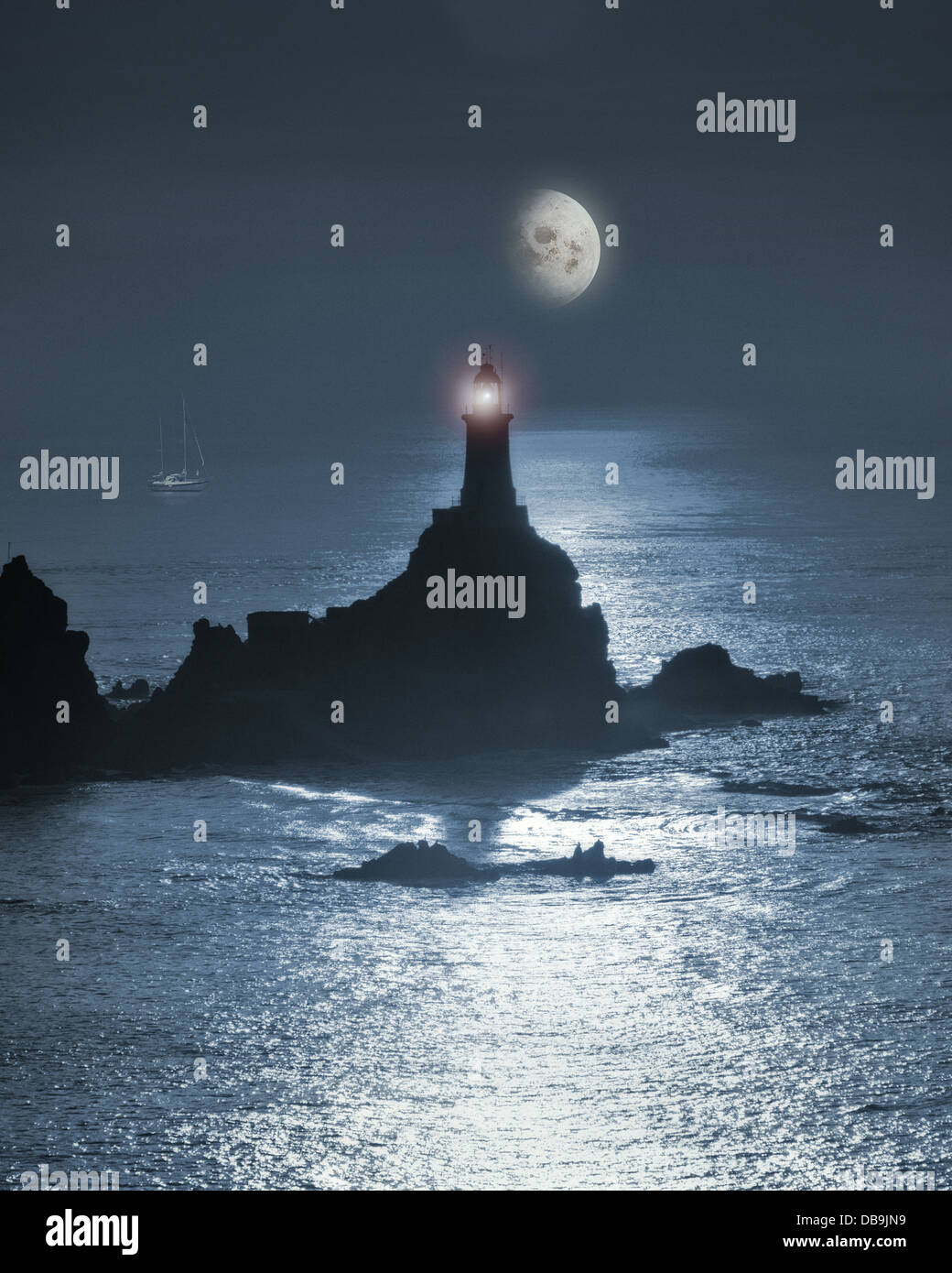 Lighthouses At Night And Moon