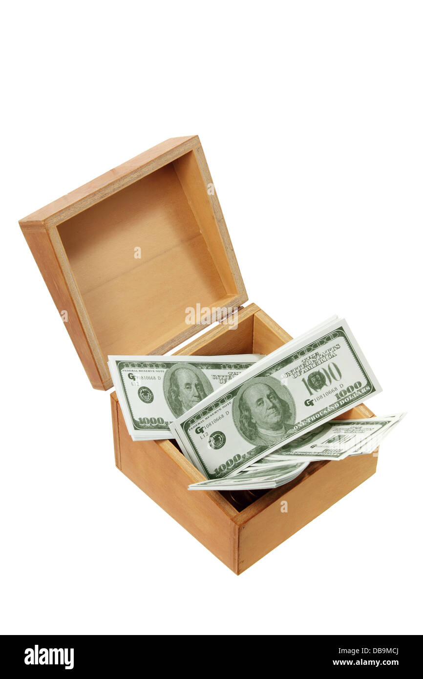 Wooden Box with Banknotes Stock Photo - Alamy