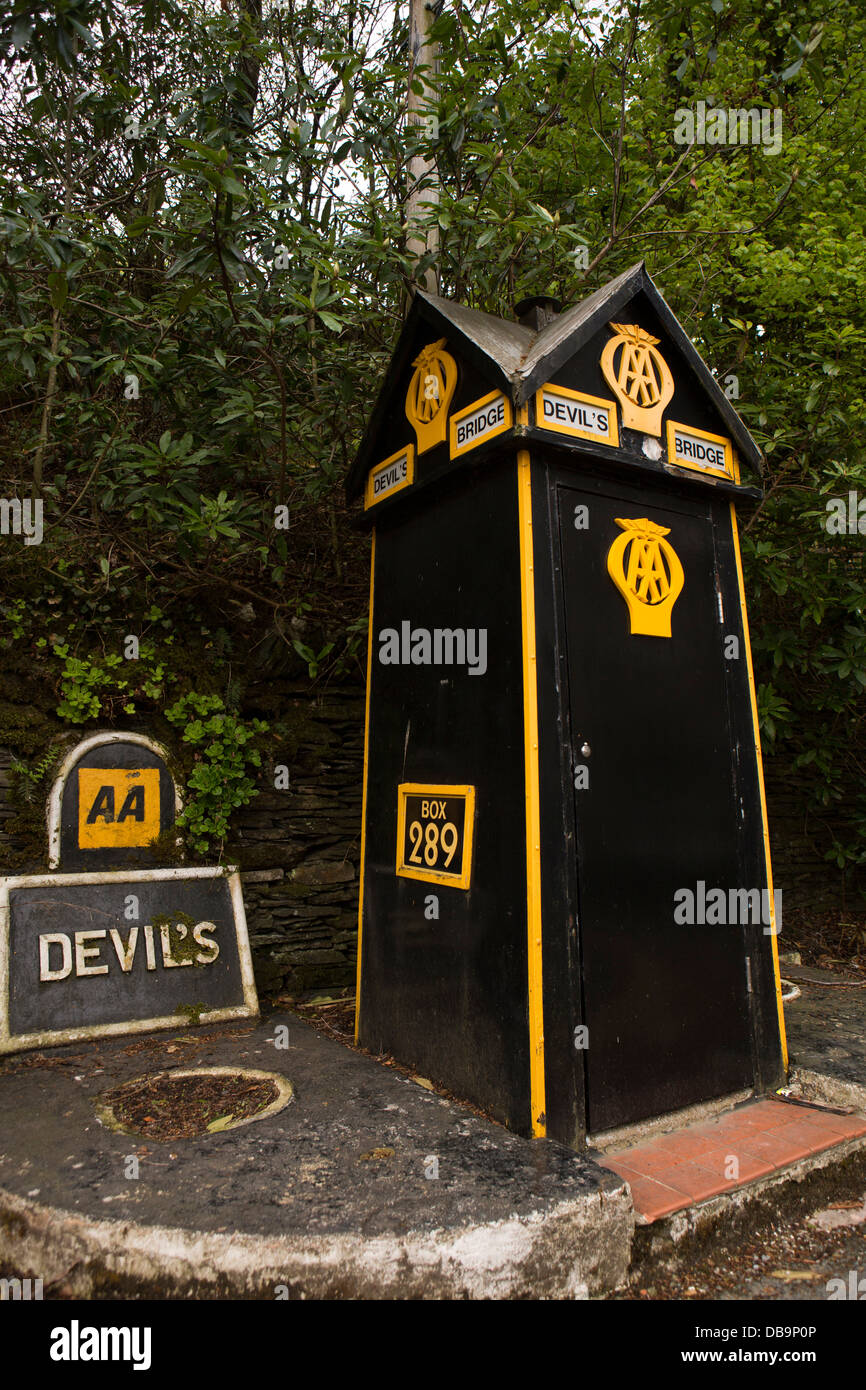 UK, Wales, Ceredigion, Devil’s Bridge, old AA roadside call box Stock ...