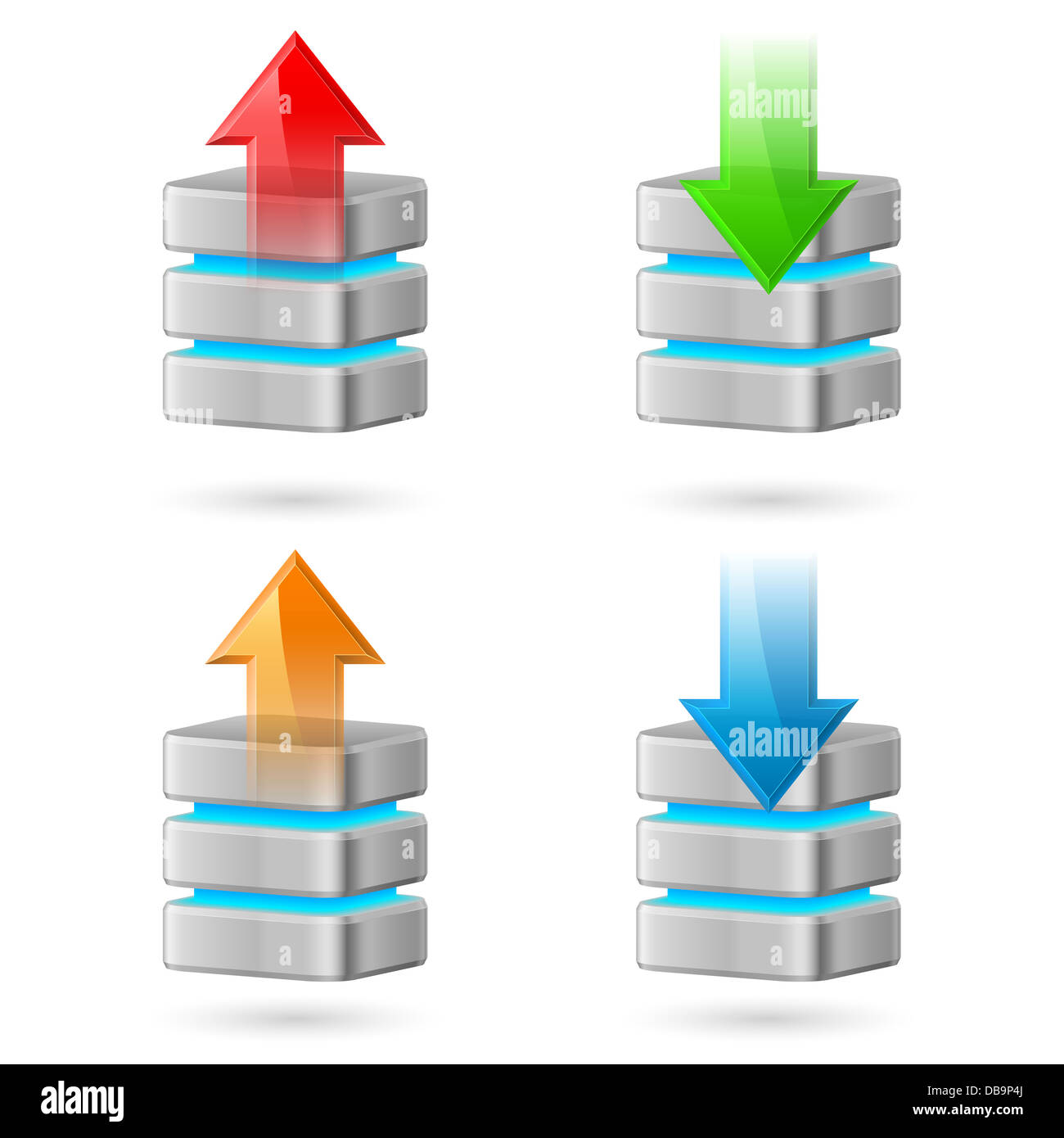 Set of Computer Database with Upload and Download Arrows Stock Photo ...