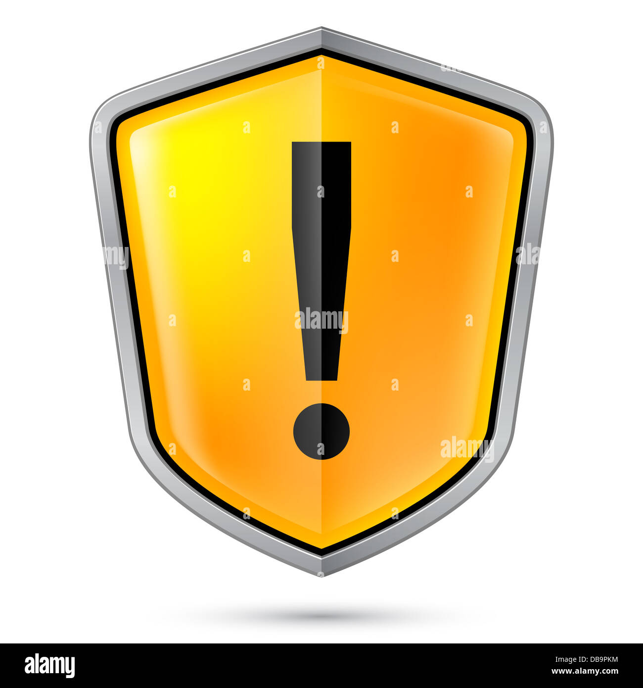 Warning sign icon on shield. Illustration on white Stock Photo - Alamy