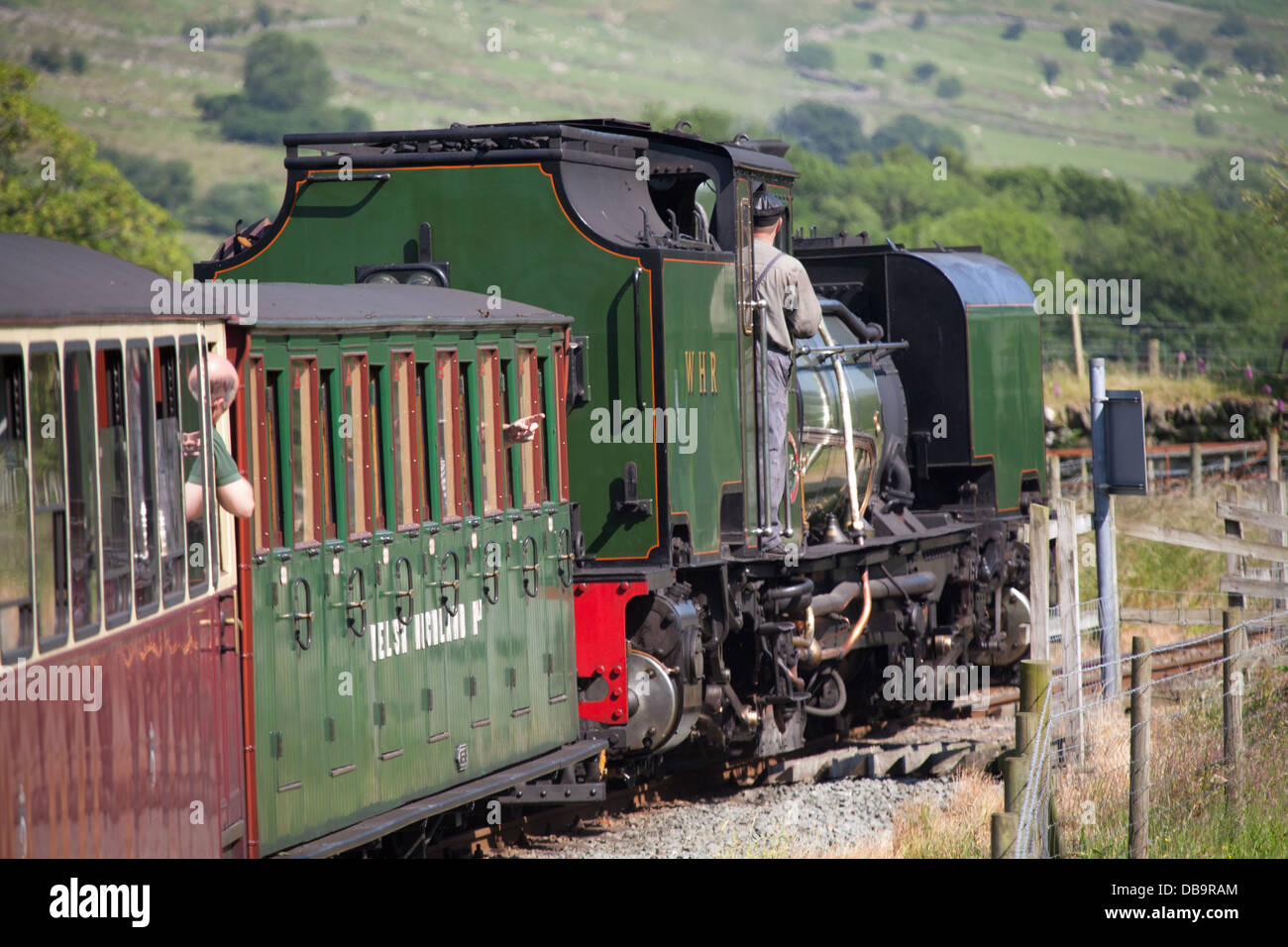Welsh Highland Railway, Wales. Picturesque view of a steam locomotive ...