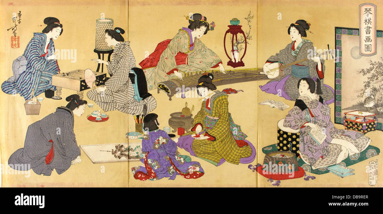This artwork depicts a Koto, a traditional Japanese string instrument ...
