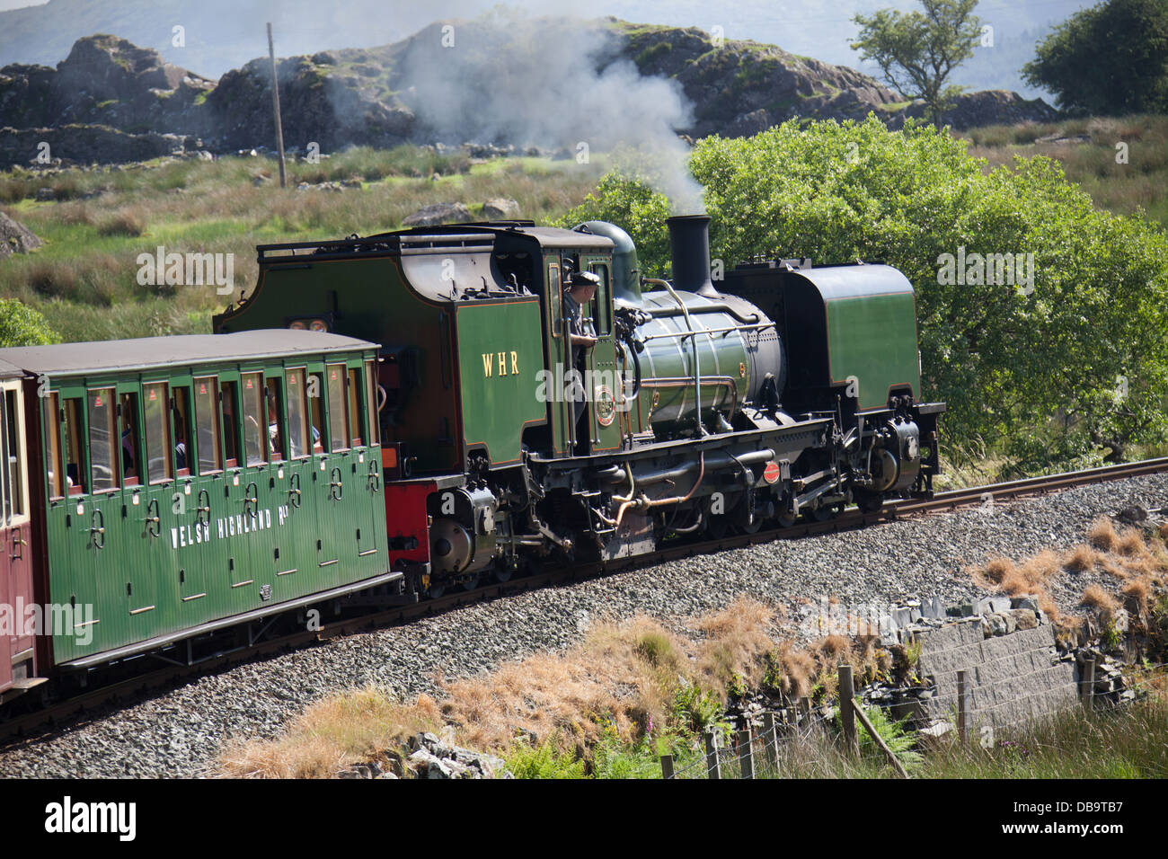 Welsh Highland Railway, Wales. Picturesque view of a steam locomotive ...