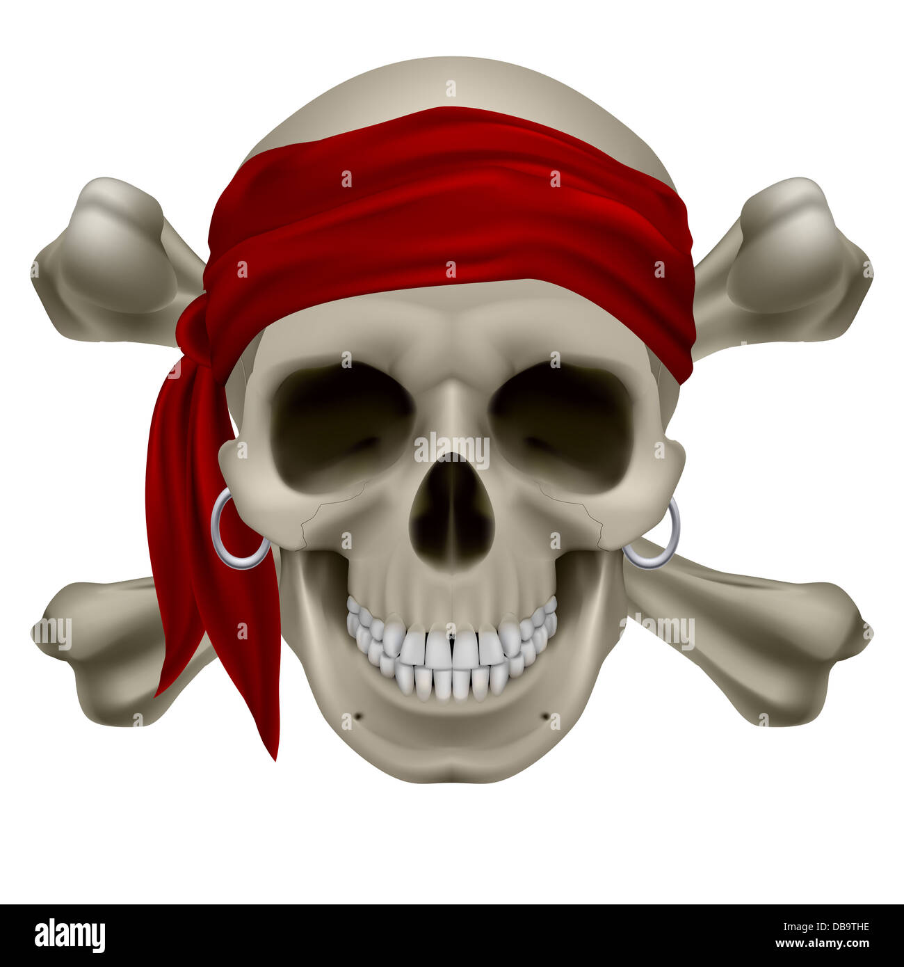 Pirate Skull, Red bandanna and bones. Illustration on white Stock Photo ...